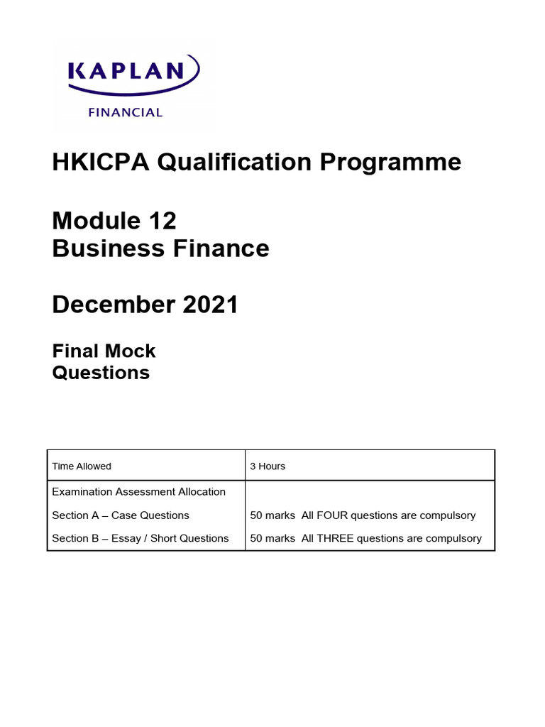 Dec21 QP M12 Mock 2 Questions | PDF | Equity (Finance) | Book Value