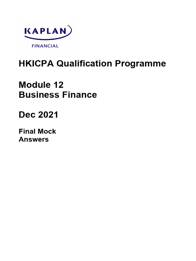 Dec21 QP M12 Mock 2 Answers | PDF | Net Present Value | Capital Structure