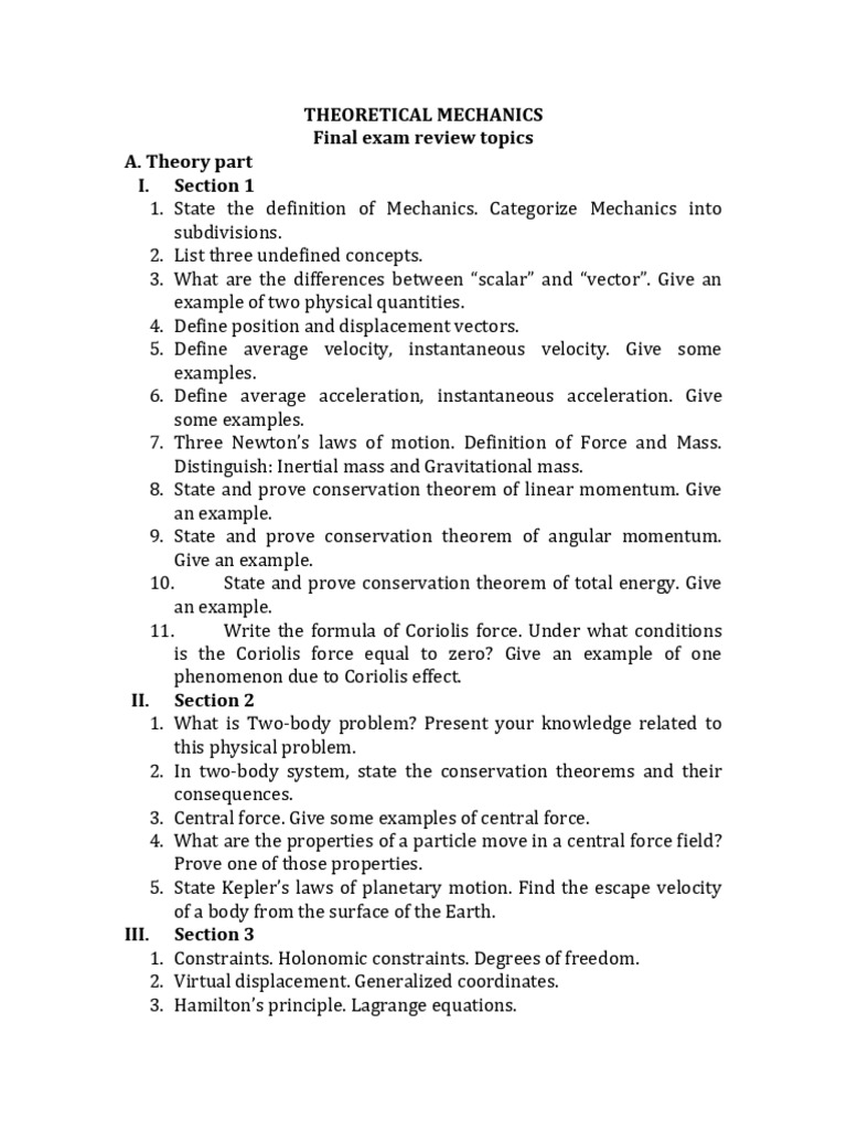 TheoreticalMechanics Revision | PDF | Classical Mechanics | Force