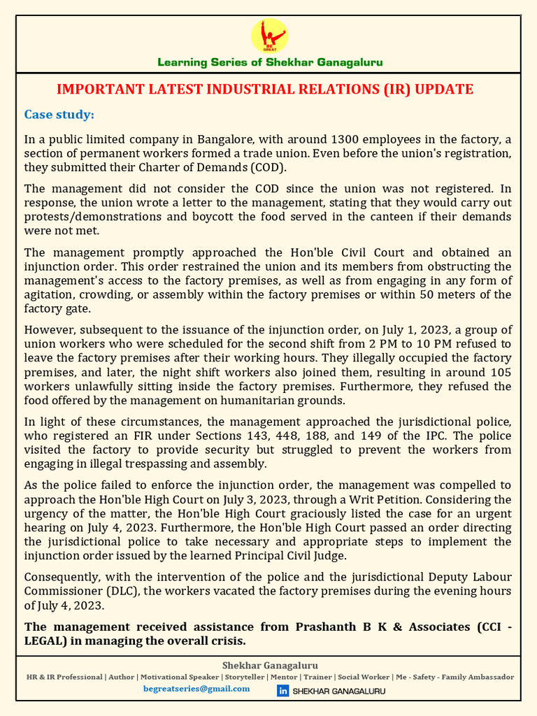 Important Latest Industrial Relations (Ir) Update | PDF | Injunction ...