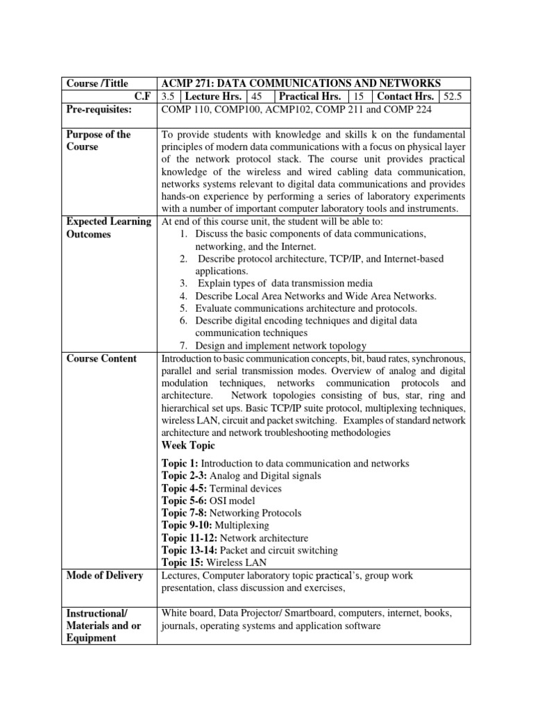 ACMP 271 - Foundations of Data Communication and Networks | PDF | Computer Network ...