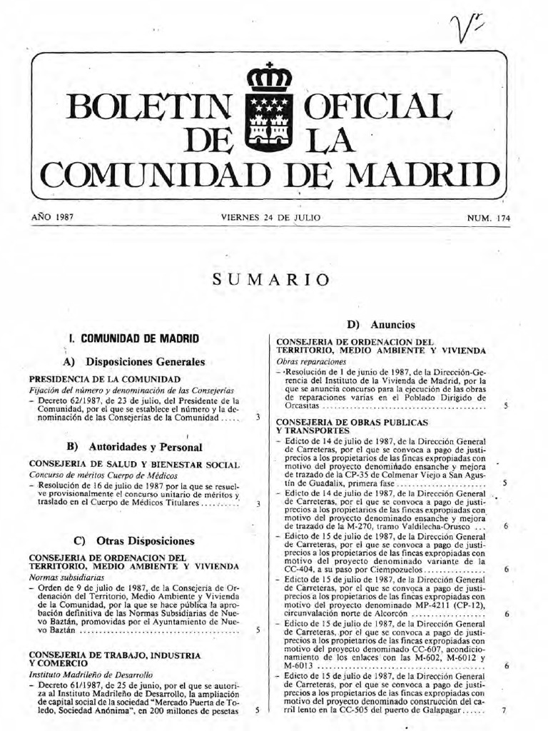 Boletín Oficial Comunidad Madrid 1987 | PDF | Madrid | Gobierno