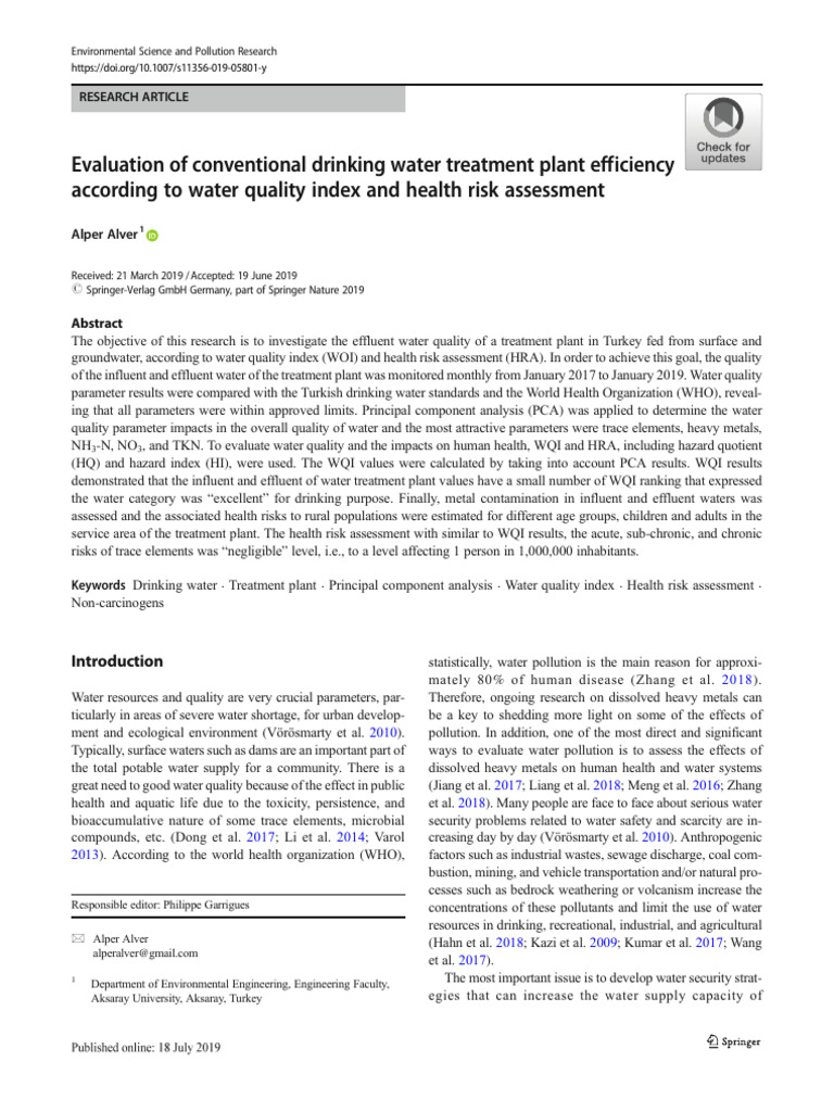 Evaluation of Conventional Drinking Water Treatment Plant Efficiency ...