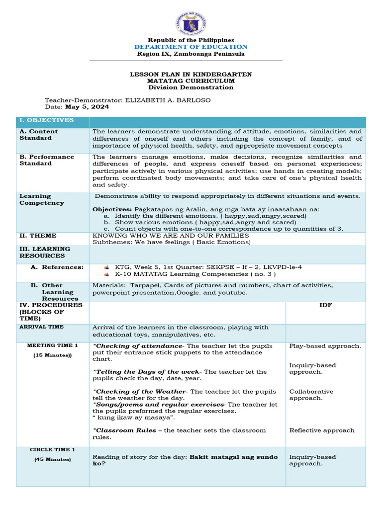 Division Demo Matatag LP | PDF | Learning | Emotions