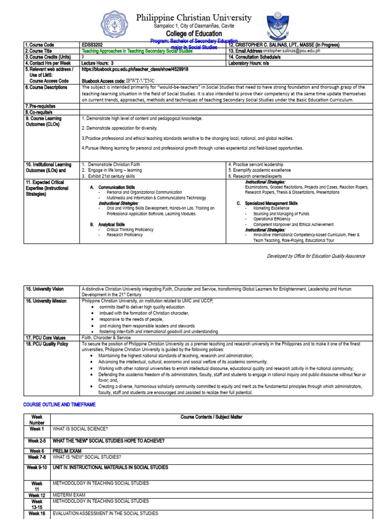 02-PCU-OBE-Syllabus-Template-February-12-2024 - Teaching Approach | PDF ...