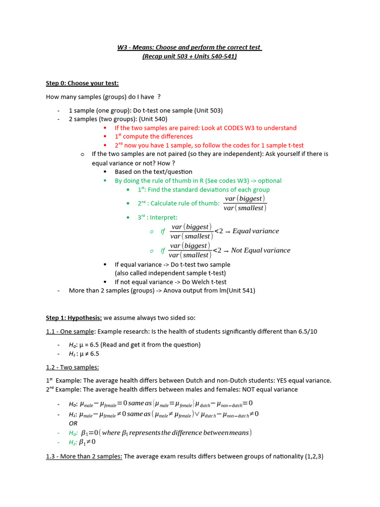 W3 - Testing Means - Choose Your Test | PDF | Student's T Test | P Value