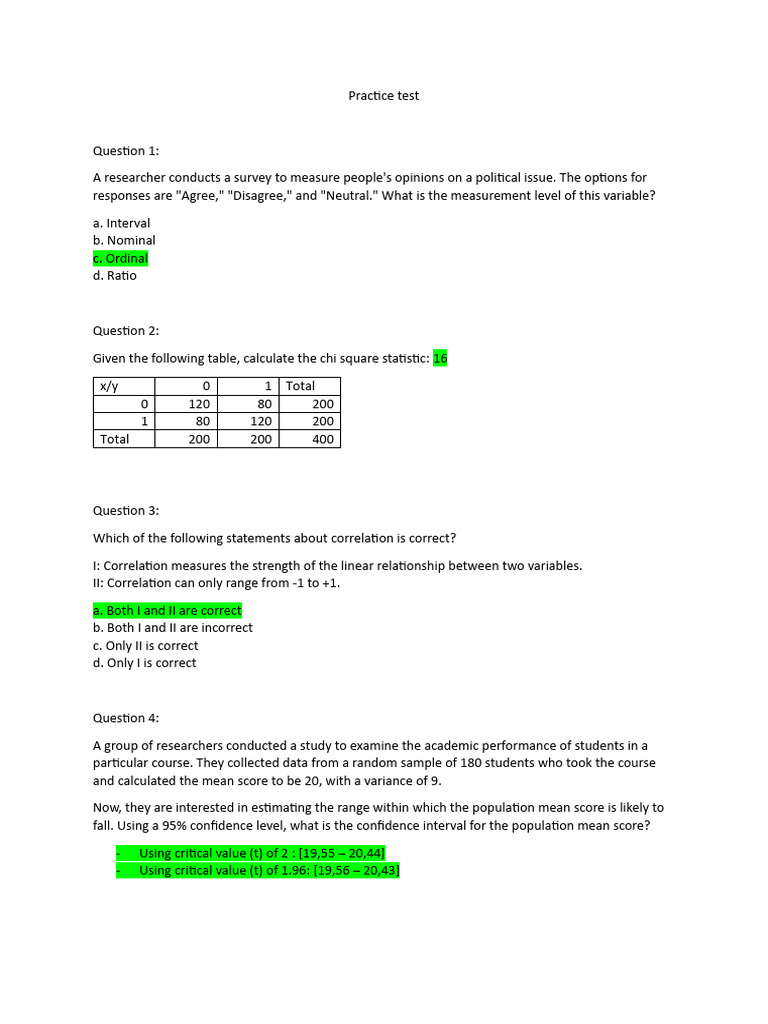 SOLVED - Practice Test | PDF | Errors And Residuals | Variance
