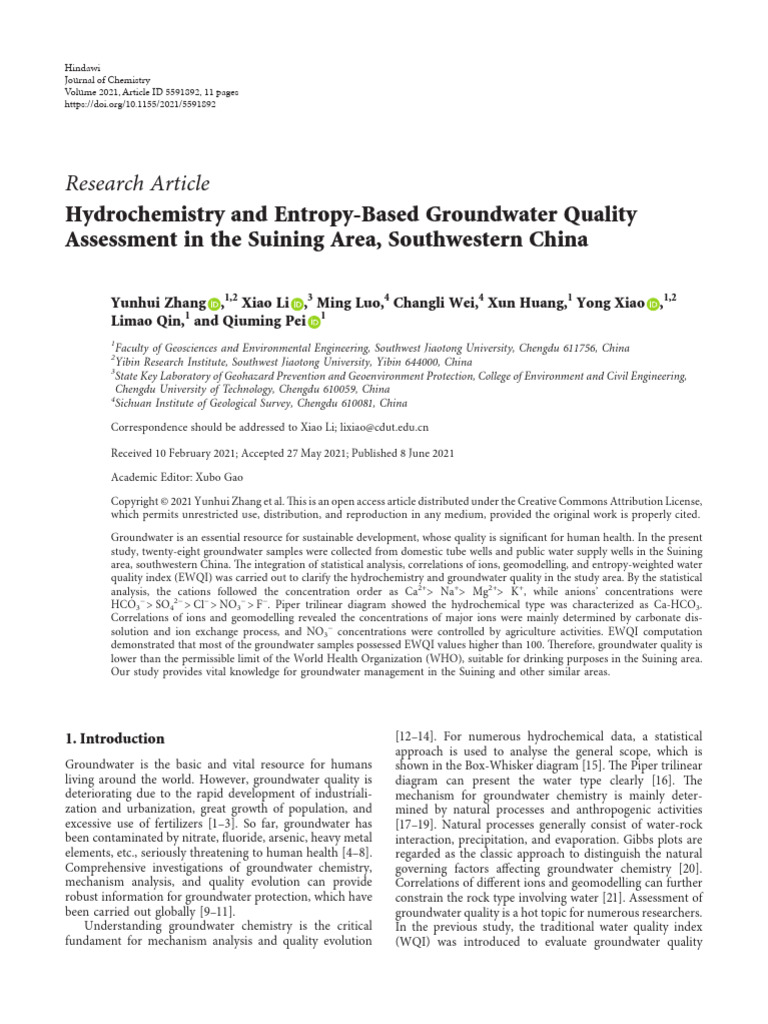 Hydrochemistry and Entropy-Based Groundwater Quali | PDF | Minerals ... Hydrochemistry and Entropy-Based Groundwater Quali | PDF | Minerals ...