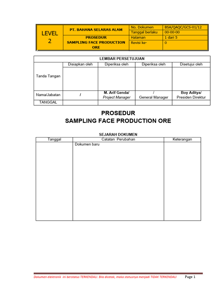 SOP Sampling Face Production ORE | PDF