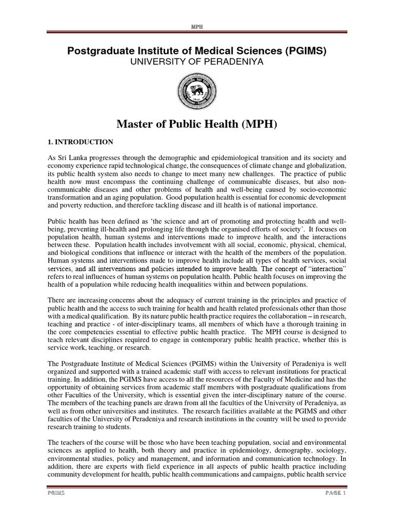 Prospectus- Master of Public Health | PDF | Public Health | Epidemiology