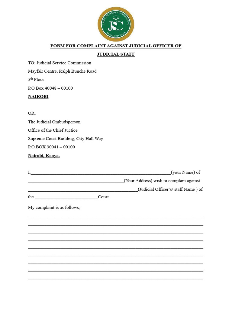 JSC Complaint Form for Judicial Officers | PDF | Law