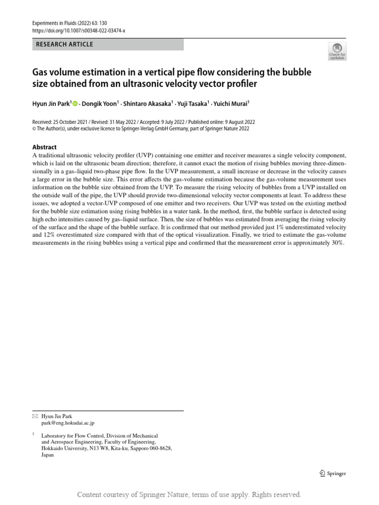 Gas Volume Estimation in A Vertical Pipe Flow Cons | PDF | Ultrasound ...