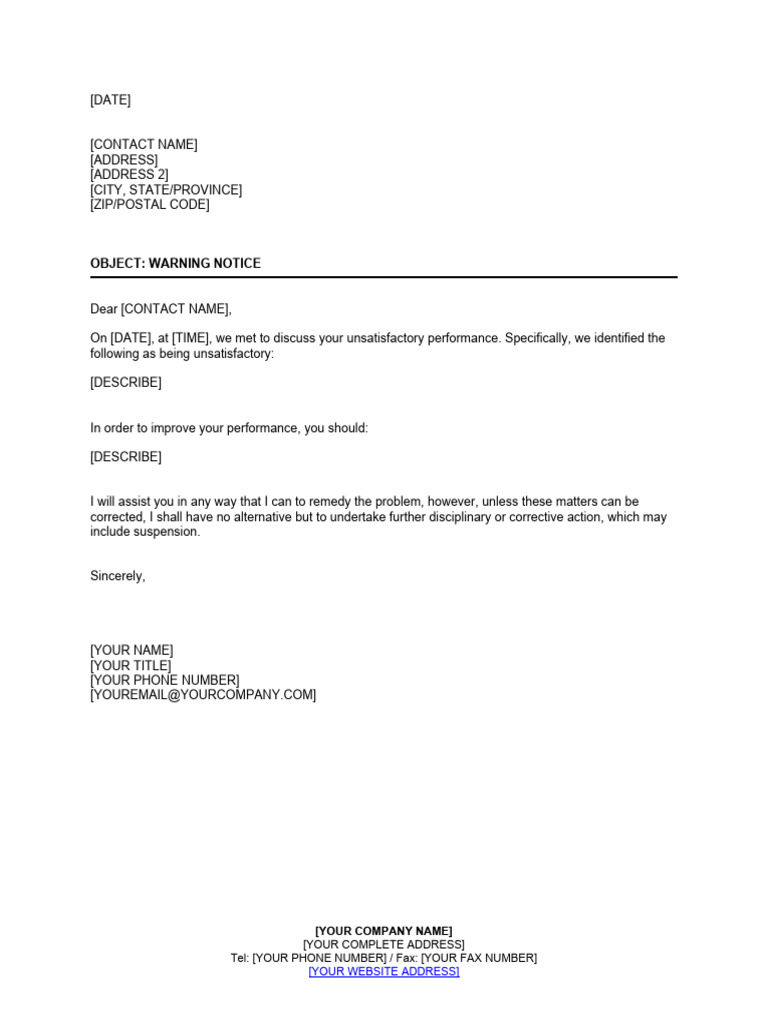 Performance Warning Notice | PDF