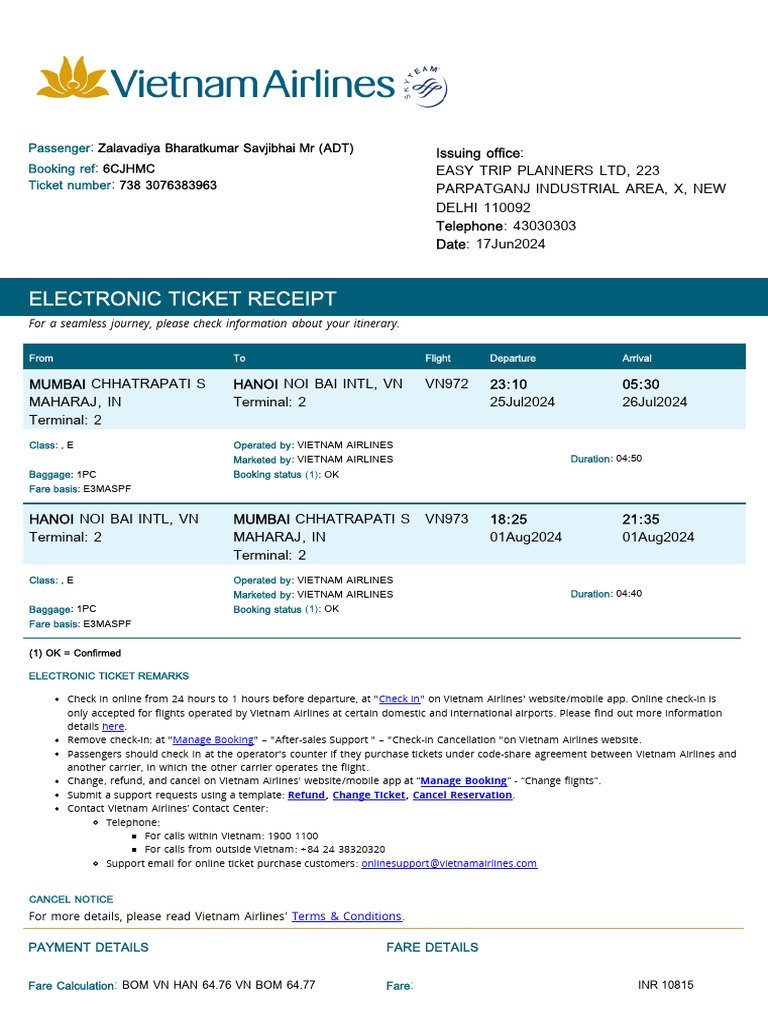 Your Electronic Ticket-EMD Receipt | PDF