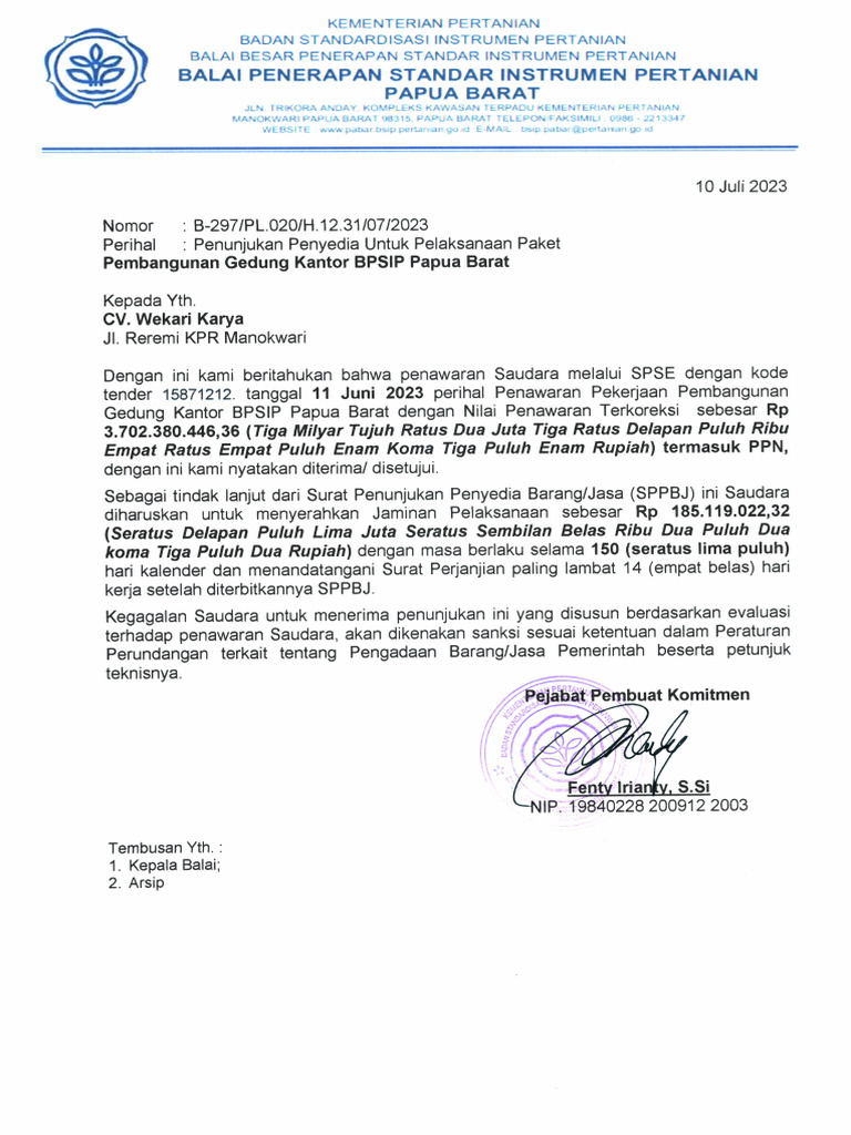 B-297 Penunjukan Penyedia Untuk Pelaksanaan Paket Pembangunan Gedung ...