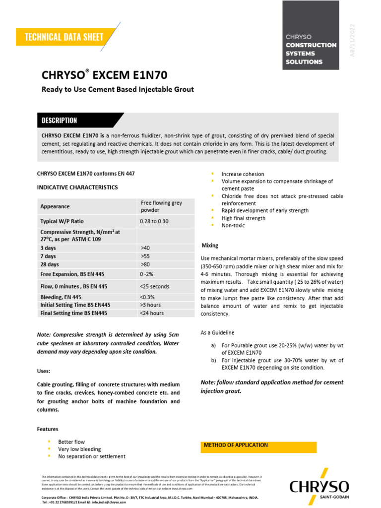 TDS Chryso Excem E1n70 | PDF | Cement | Industrial Processes
