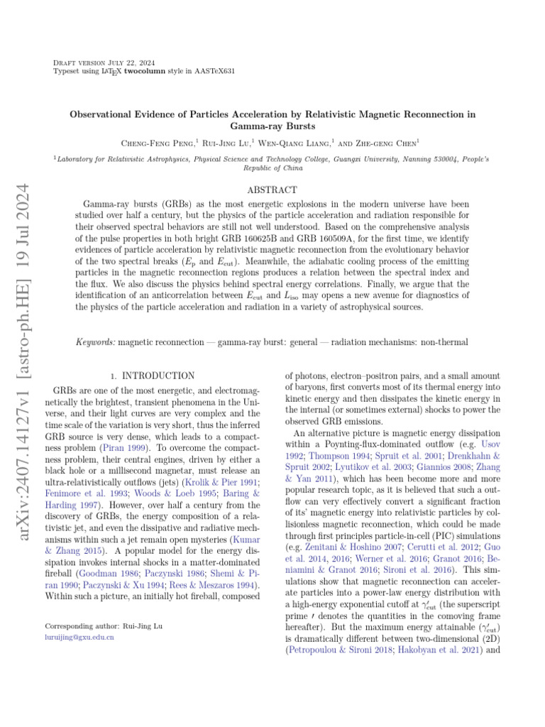 Observational Evidence of Particles Acceleration by Relativistic Magnetic Reconnection in Gamma ...