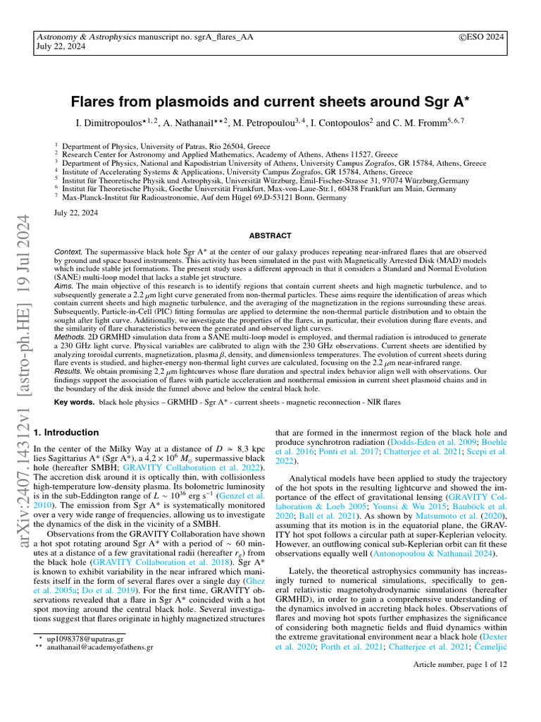 Flares From Plasmoids and Current Sheets Around SGR A | PDF | Black ...