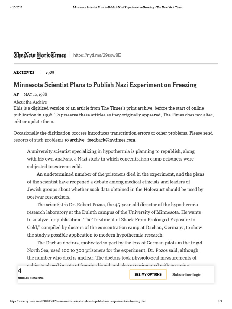 Minnesota Scientist Plans To Publish Nazi Experiment On Freezing - The ...