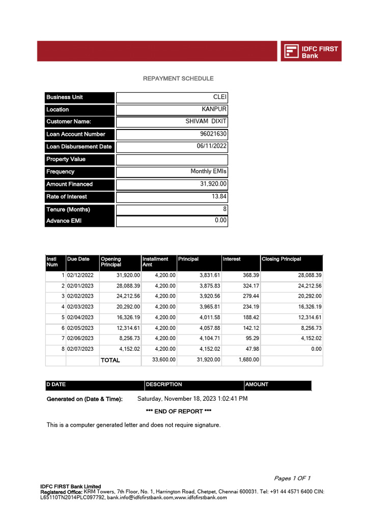 Kanpur Loan Repayment Schedule | PDF | Money | Financial Economics