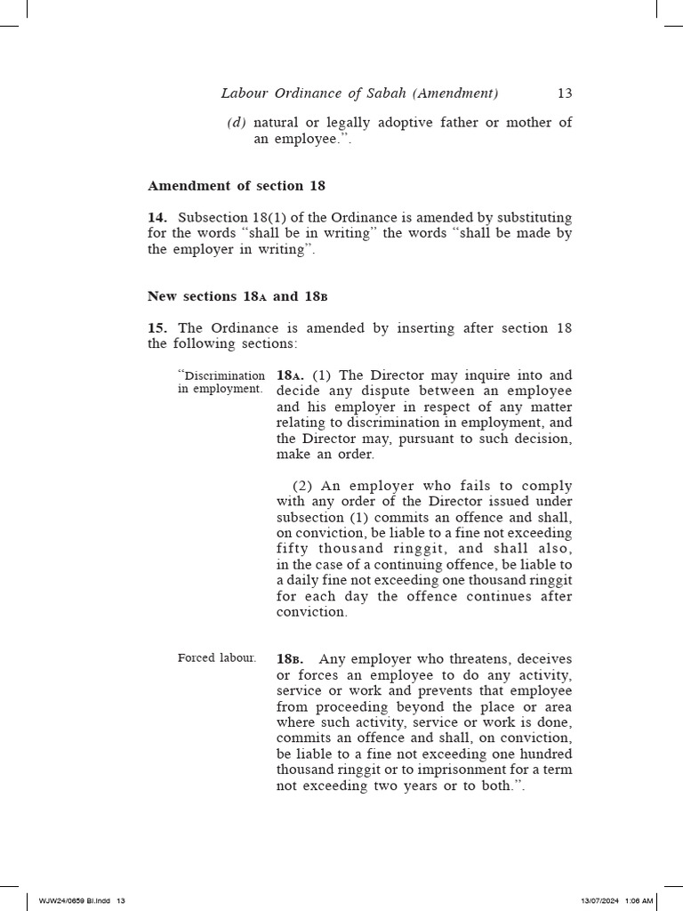 Labour Ordinance of Sabah (Amendment) Act 2024 (1) - p13 | PDF ...