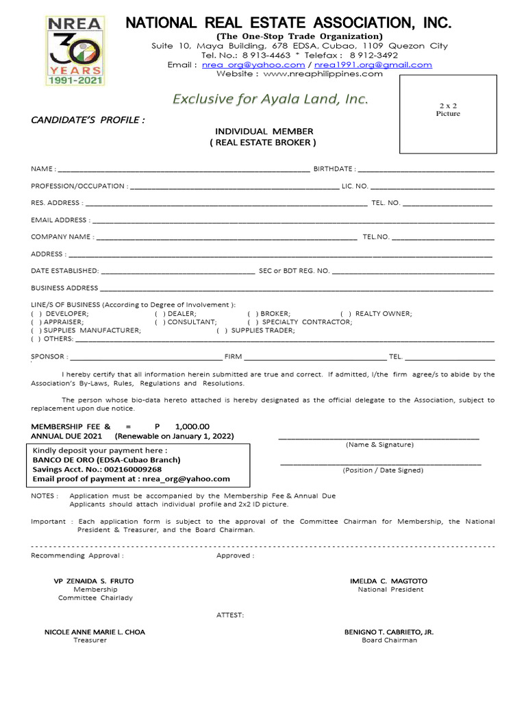 NREA Membership Application Form For REB | PDF