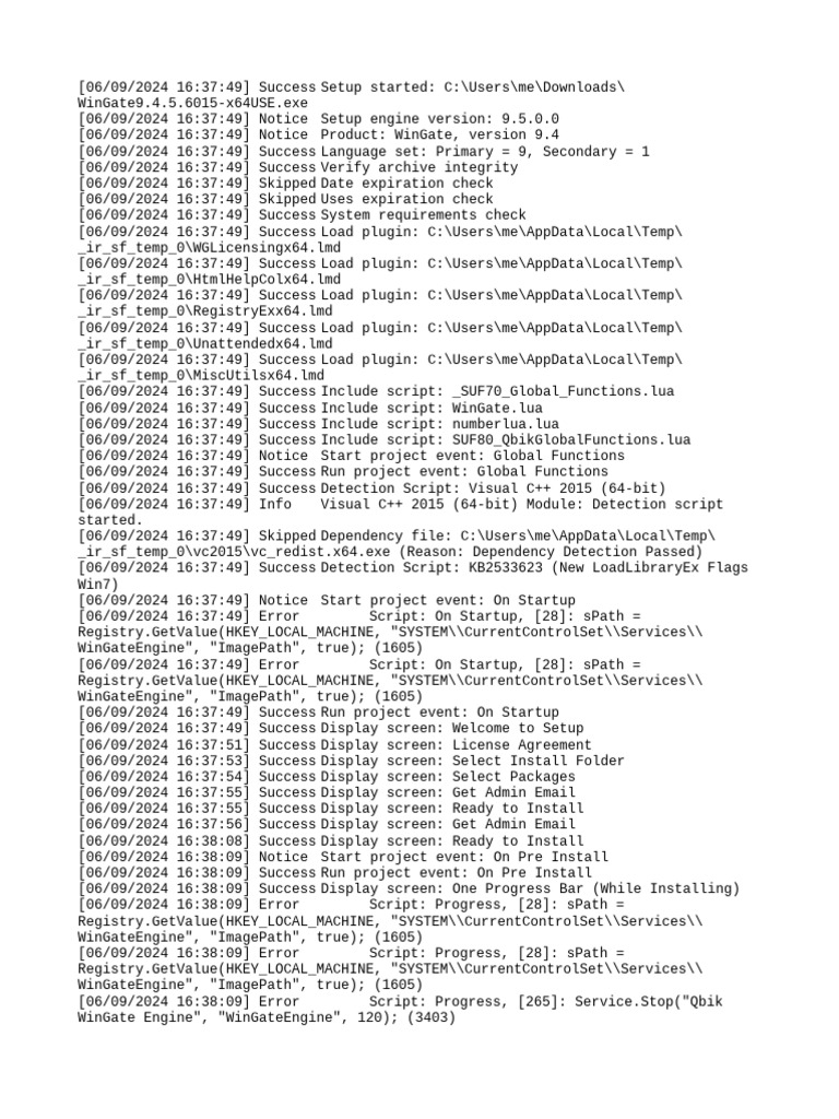 WinGate Setup Log | PDF | Windows Registry | Computer Architecture