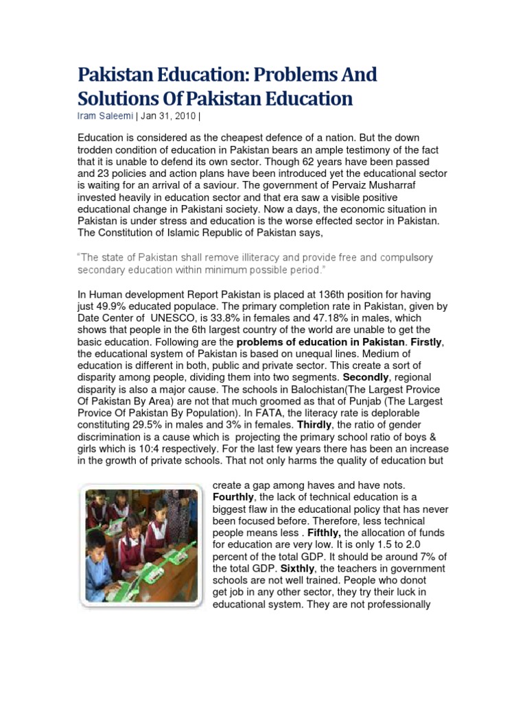 Pakistan Education: Problems and Solutions of Pakistan Education | PDF ...