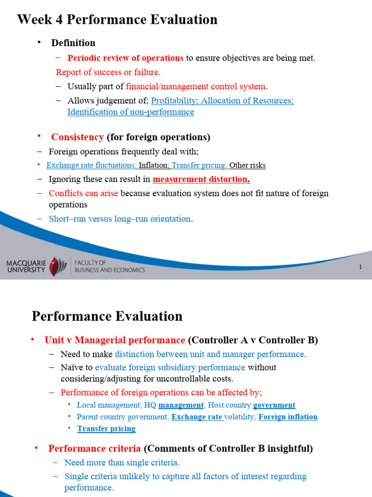 Week 4 - Management Control - Performance Evaluation and Transfer ...