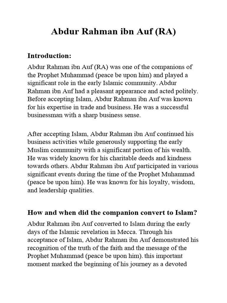 Abdur Rahman Ibn Auf | PDF | Muhammad | Medina Abdur Rahman Ibn Auf | PDF | Muhammad | Medina