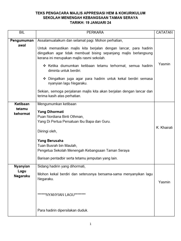 Teks Juruacara Majlis Appresiasi Hem & Kokurikulum | PDF