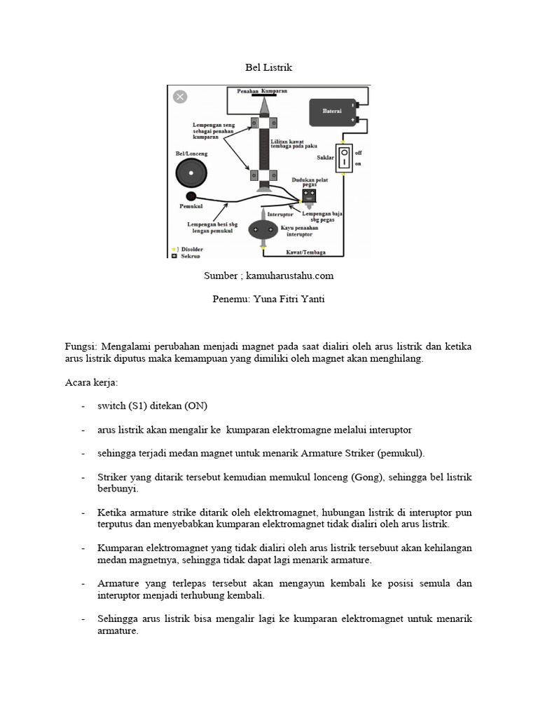 Fungsi dan Cara Kerja Bel Listrik | PDF | Sains & Matematika ...