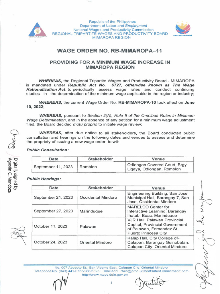MIMAROPA Minimum Wage Increase 2023 | PDF | Wage | Wages And Salaries