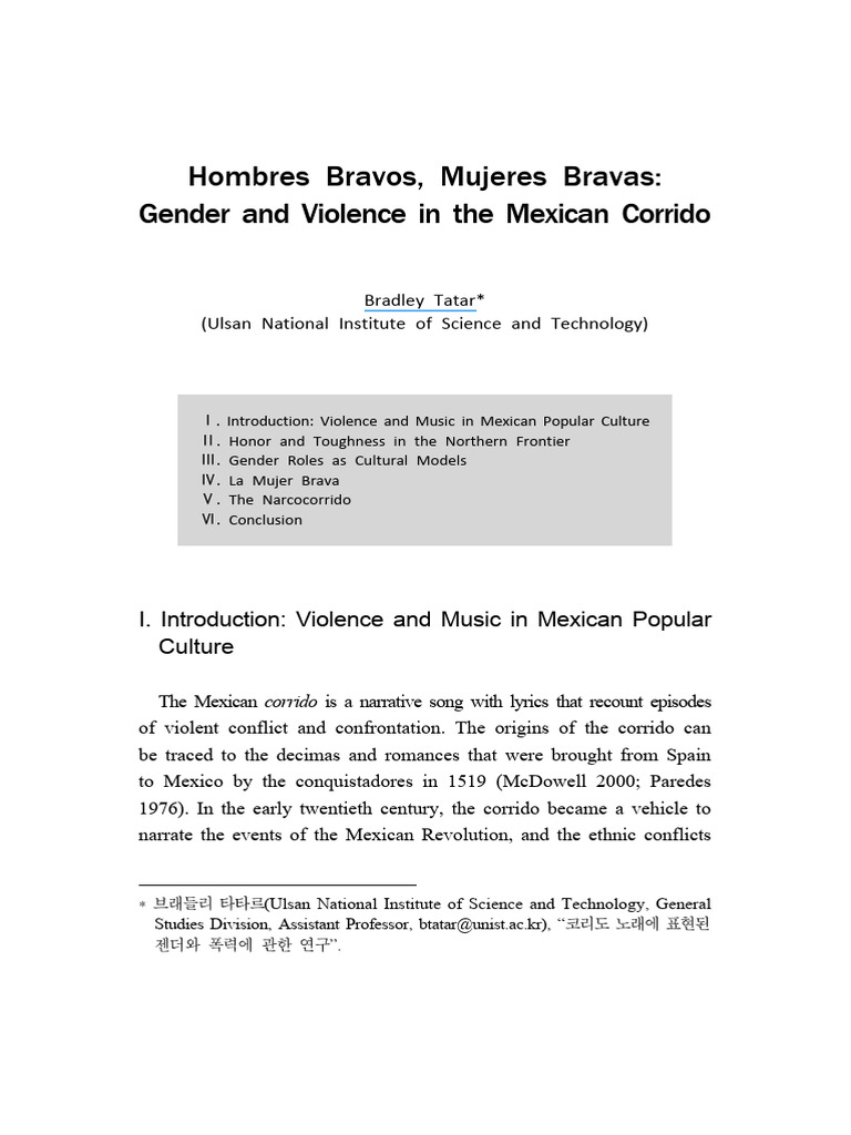 Hombres Bravos, Mujeres Bravas: Gender and Violence in The Mexican Corrido | PDF | Corrido ...