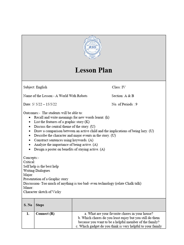LP - Grade 4 - A World With Robots - DeMO | PDF | Behavior Modification ...