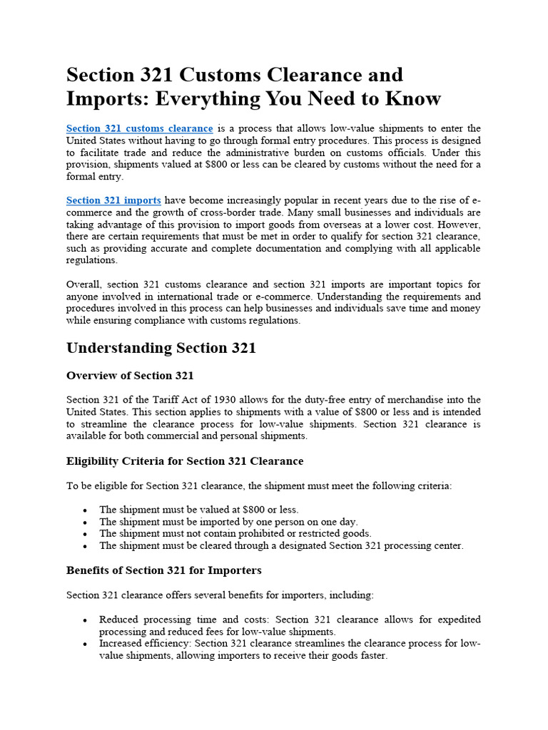 Section 321 Customs Clearance and Imports | PDF | Customs | U.S ...