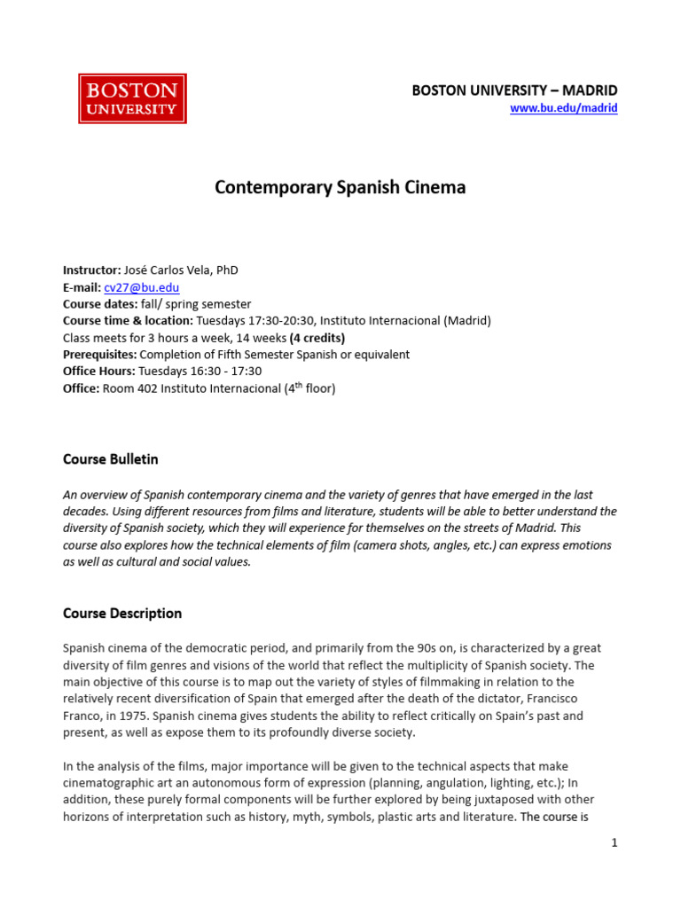 Boston University Contemporary Spanish Cinema | PDF | Literacy | Emotions
