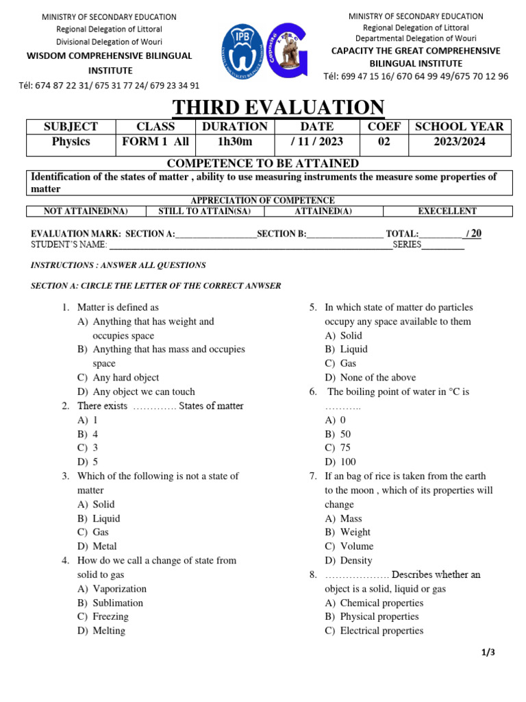 PHYSICS FORM 1 EVAL 3 | Download Free PDF | Density | Liquids