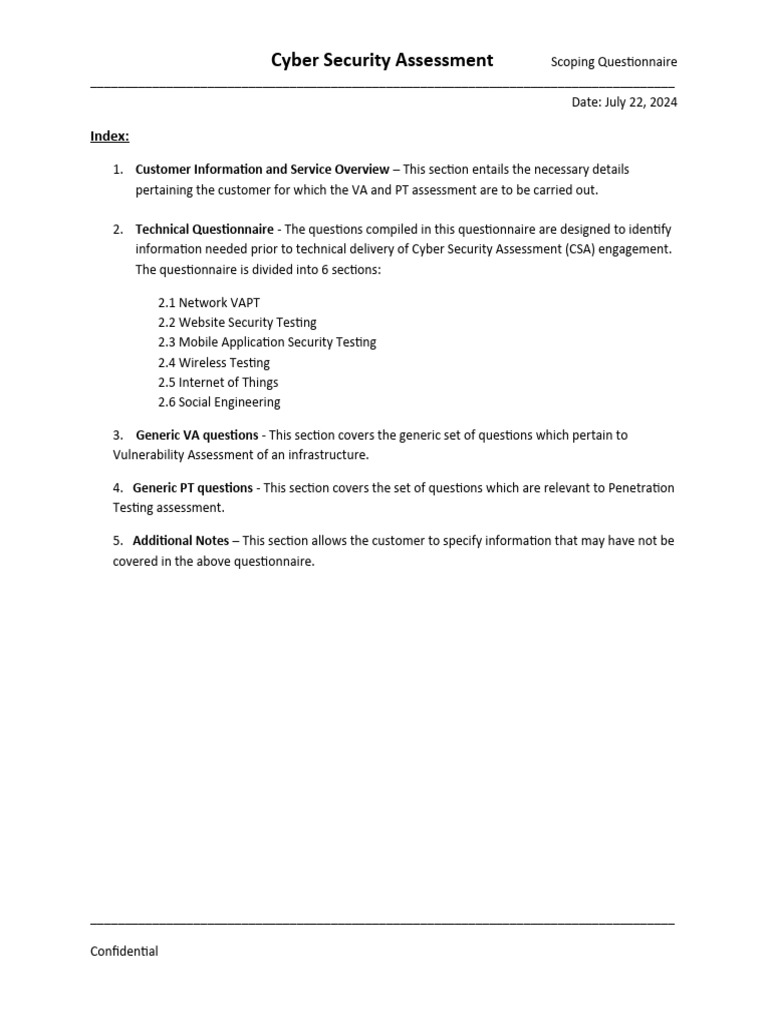 CyberSecurity Service - Scoping Questionnaire VAPT Jump Solutions | PDF | Security | Computer ...