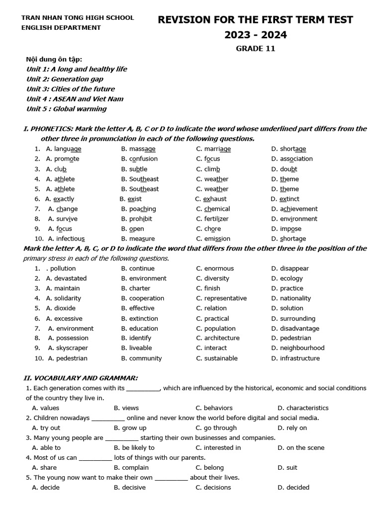 Grade 11 English Revision Guide | PDF | Biodiversity | Climate Change