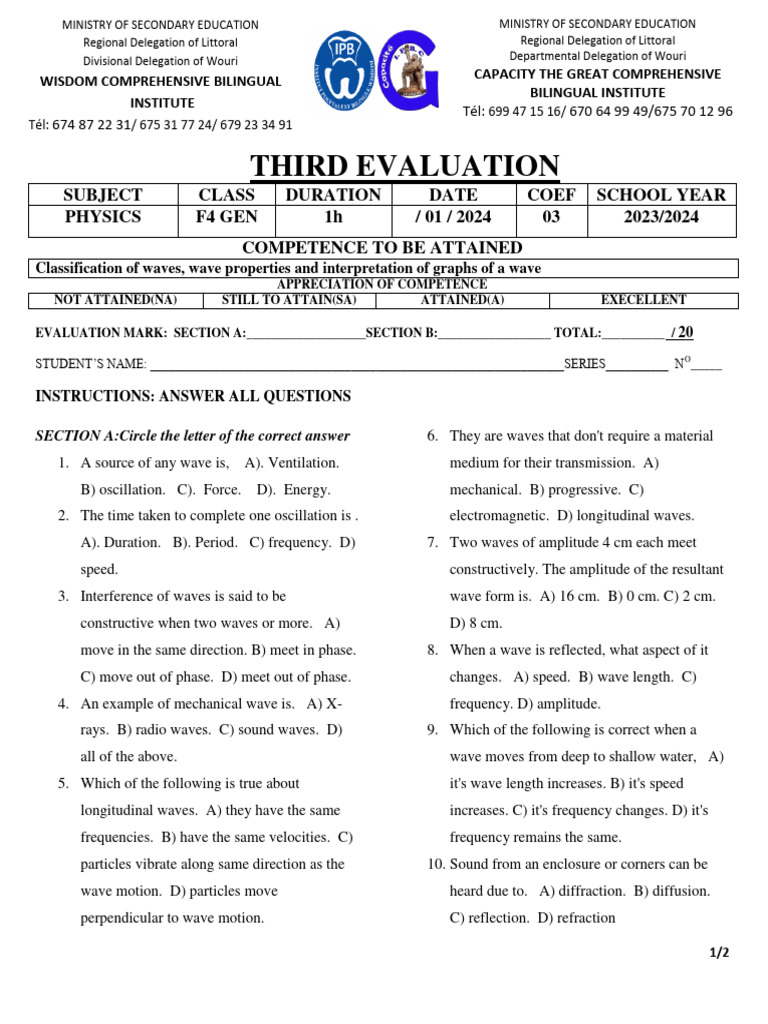 PHYSICS FORM 4GEN EVAL | PDF | Waves | Wavelength