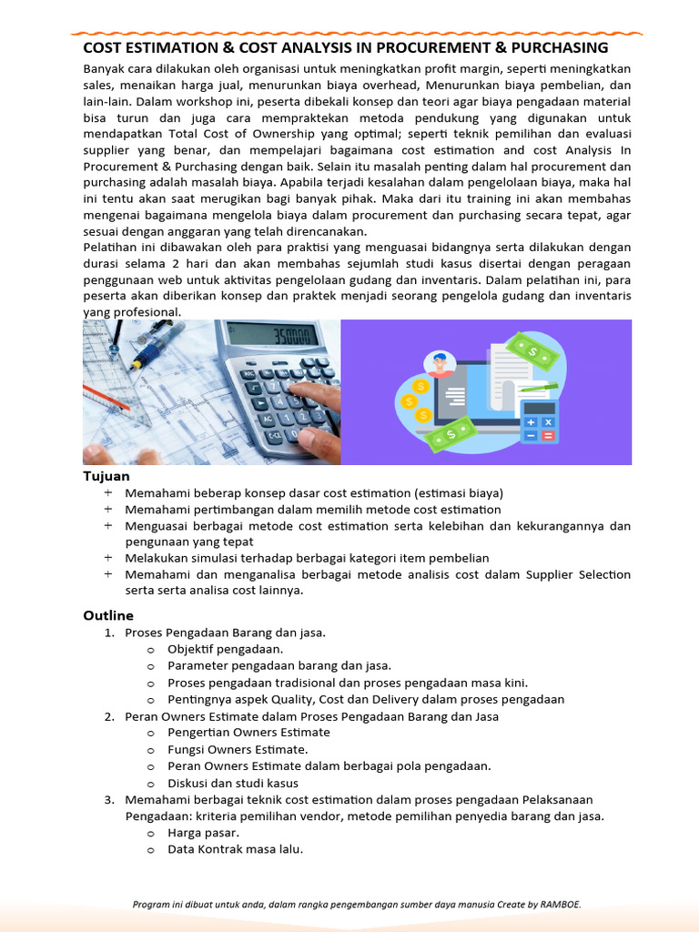 Broshure Cost Estimation & Cost Analysis in Procurement & Purchasing | PDF | Bisnis | Seni
