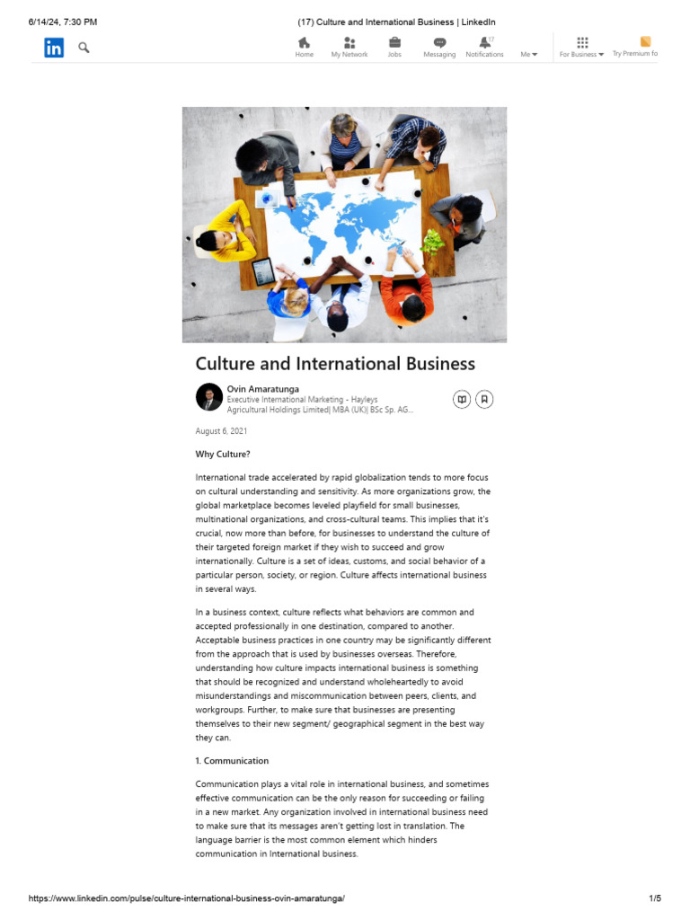 Culture and International Business - LinkedIn | PDF | Negotiation ...