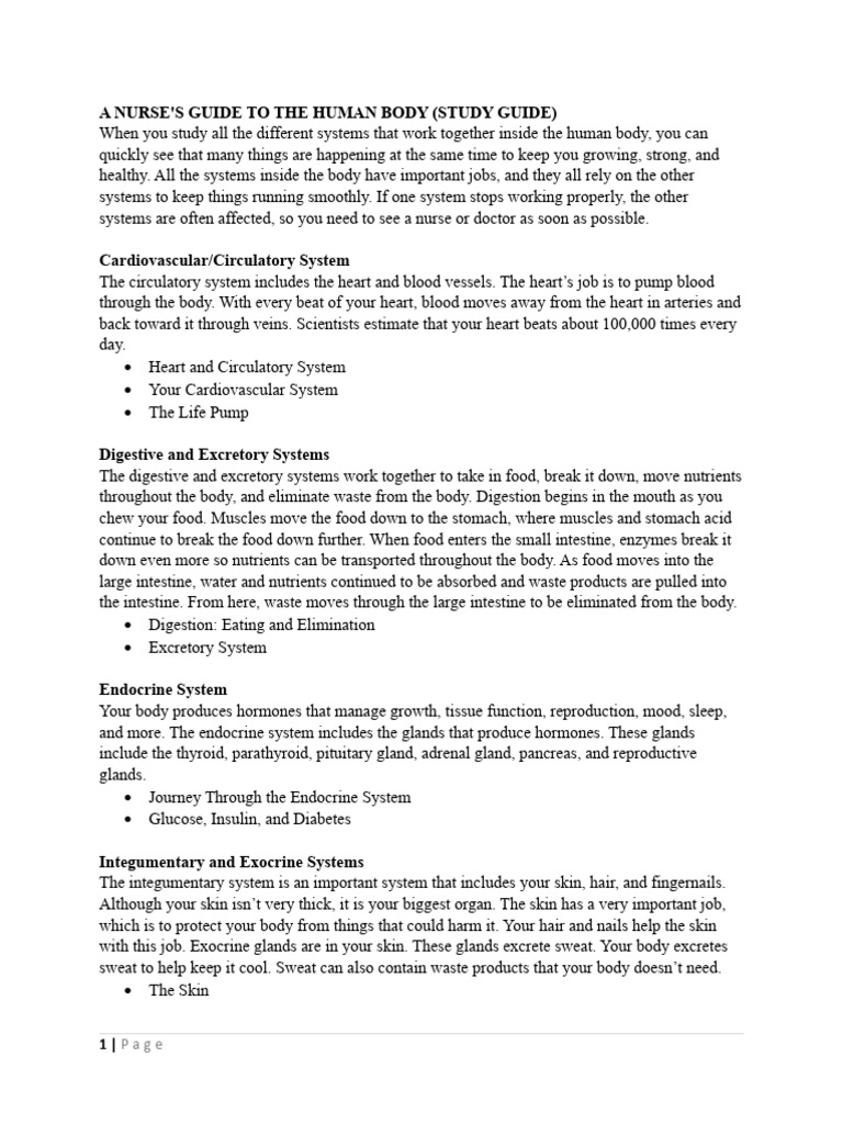 A Nurse Guide to Body System (Study Guide) | PDF | Human Body | Urinary ...