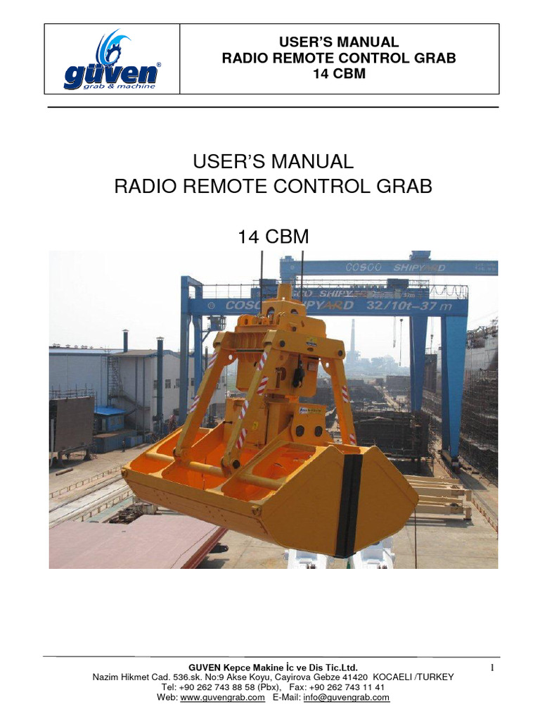 Guven 14 CBM Remote Control Grab Manual | PDF | Crane (Machine ...