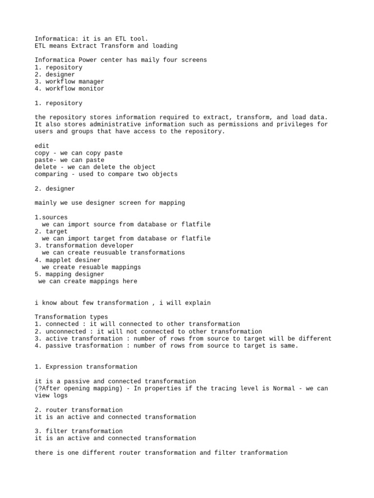 Informatica Reverse KT Doc | PDF | Relational Database | Information ...