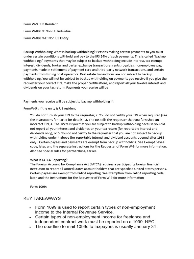 Backup Withholding | PDF | Irs Tax Forms | Payments Backup Withholding | PDF | Irs Tax Forms | Payments