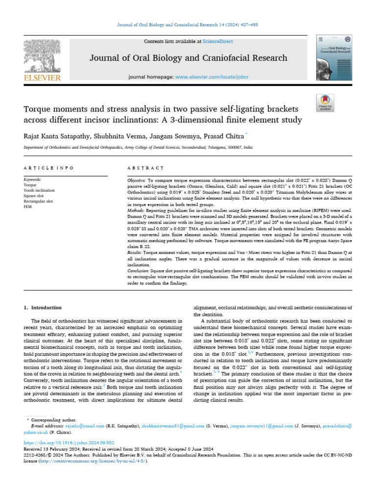 Torque Moments - Damon Vs Pitts 21 | PDF | Orthodontics