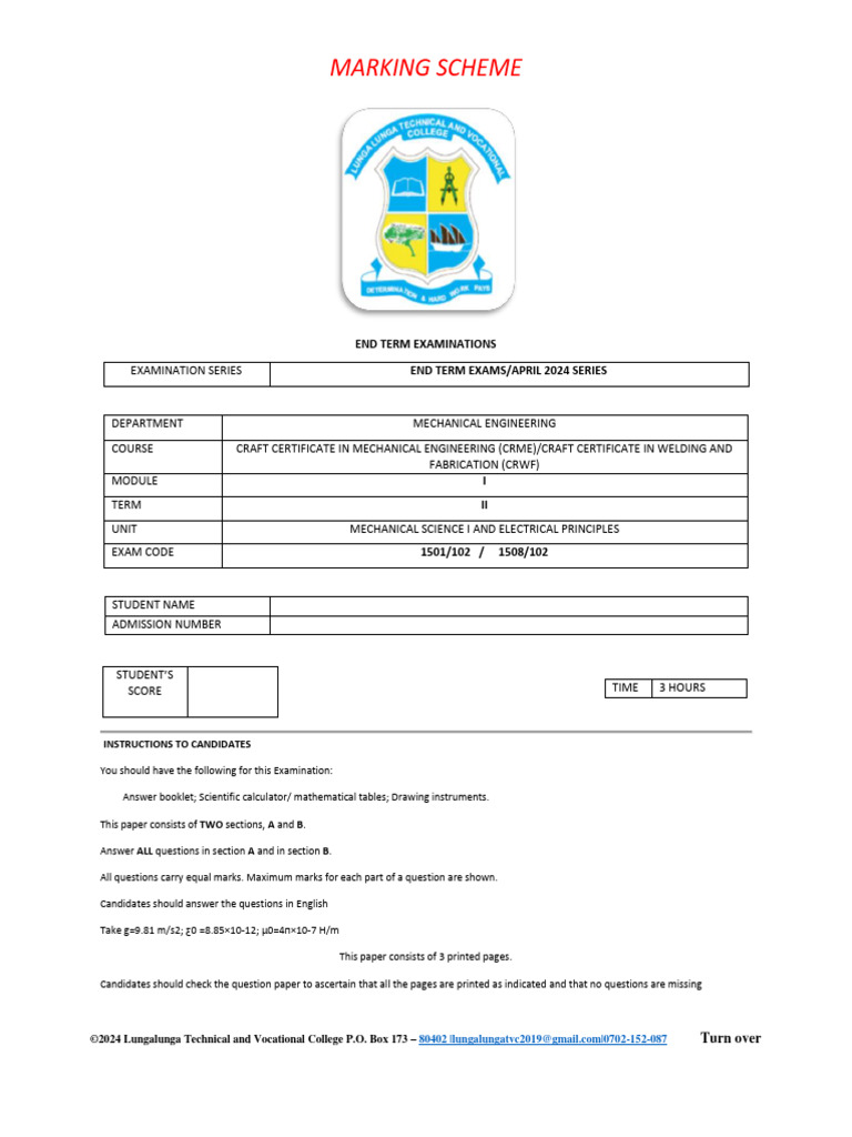 Msc-Epl Certificate Marking Scheme | PDF | Friction | Force