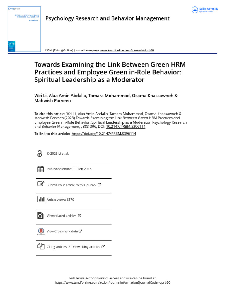 Towards Examining The Link Between Green HRM Practices and Employee ...